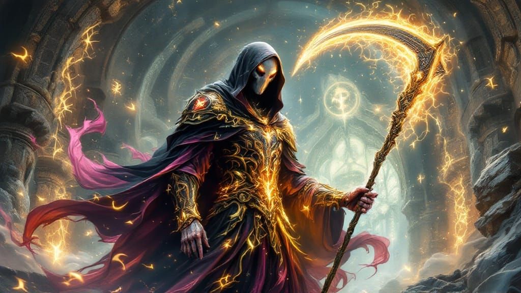 Grim Reaper Flourishes in Arcane Sanctuary of Rose... - AI Art