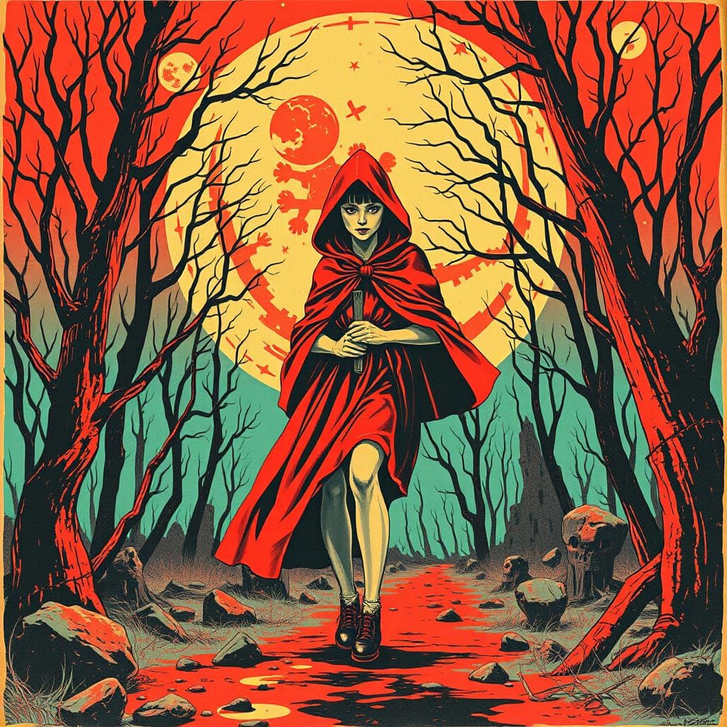 Cyberdelic Red Riding Hood in Futuristic Pulp Art - AI Art