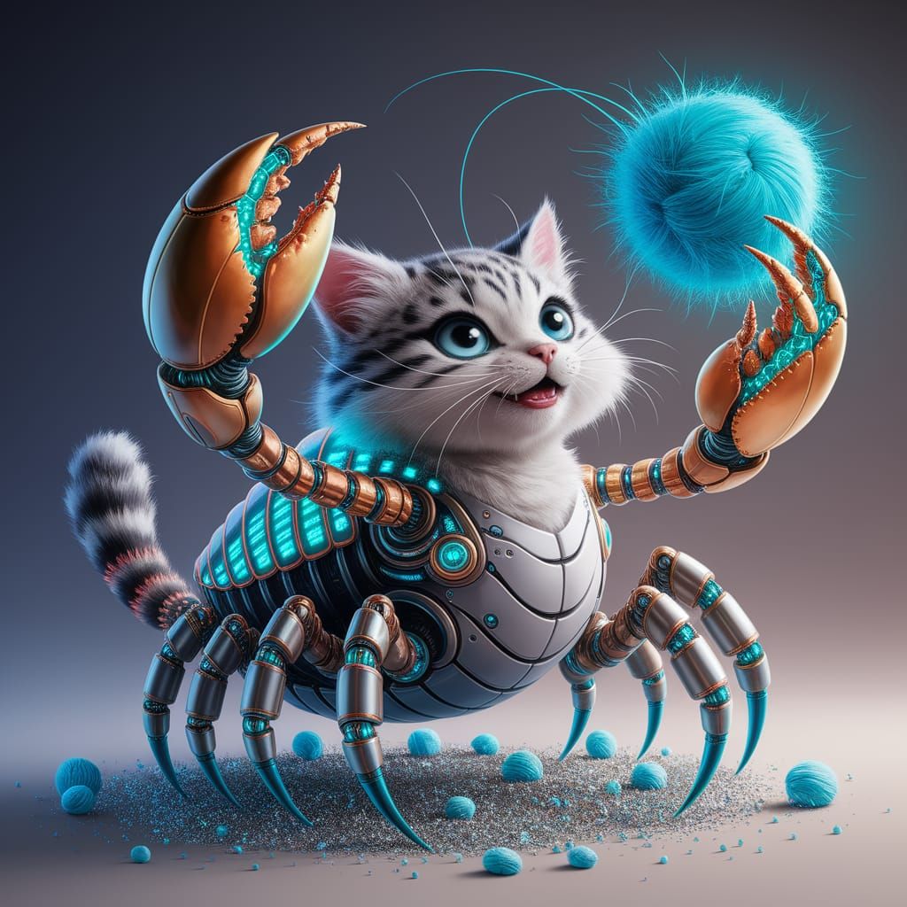 Cybernetic Feline Crab Hybrid in Futuristic Landsc... - AI Art