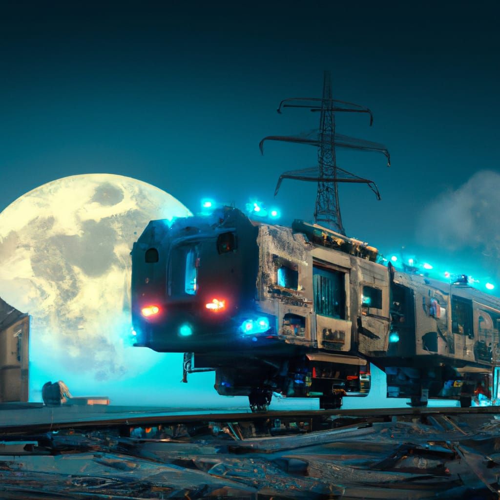 A futuristic cyberpunk train with smoke traveling at night - AI ...