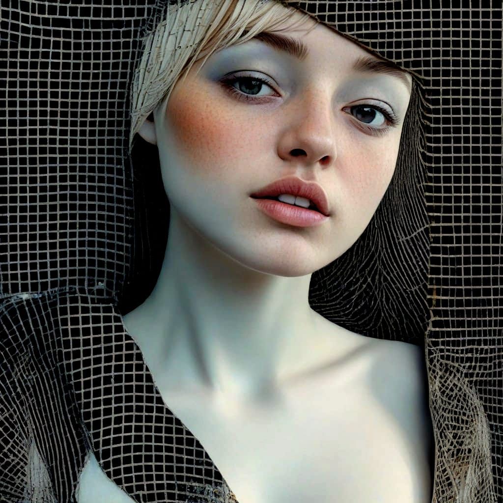 Distressed Hyper-Realistic Female Portrait in Mixe... - AI Art