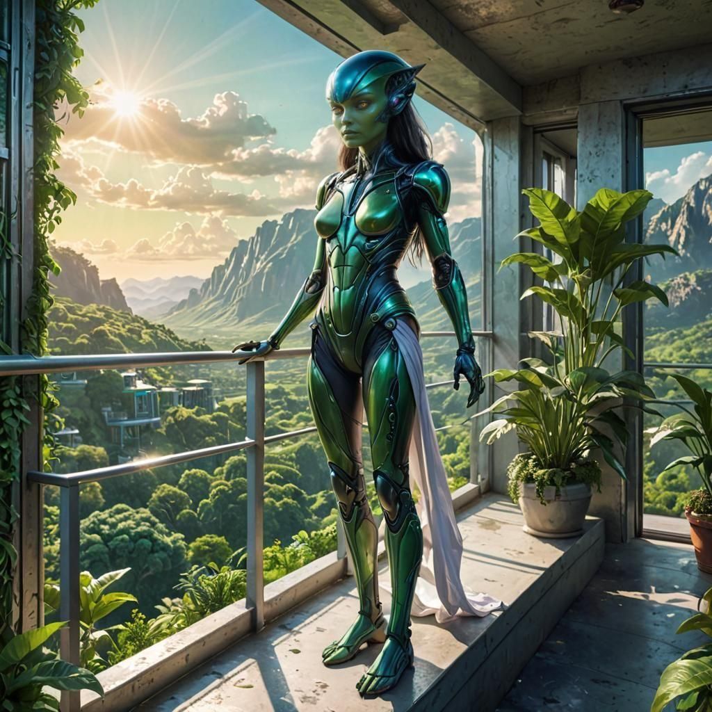 alien princess standing on balcony - AI Generated Artwork - NightCafe ...