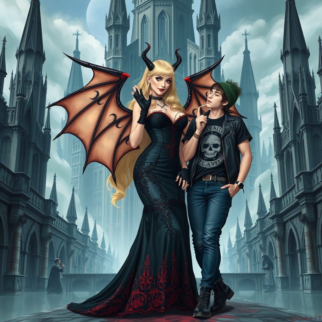 Beautiful gothic design castle stunning blonde temptress with demon ...