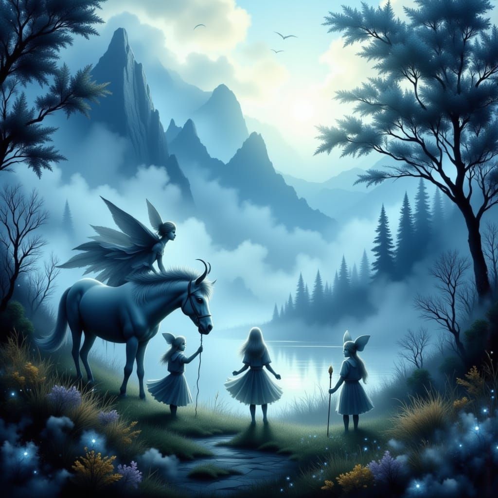 Misty mountain Fae village - Whimsical Fae Village in Mornin...