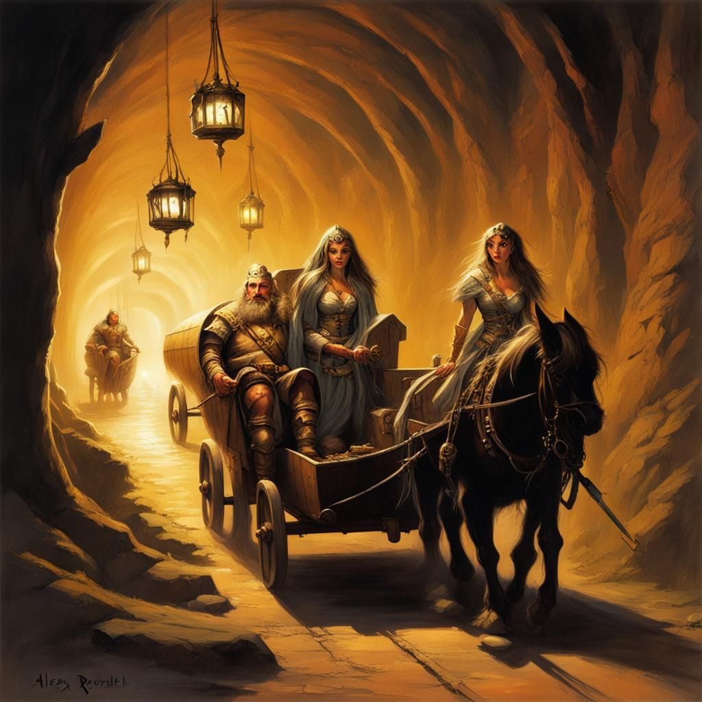 an elven princess and a dwarf warrior travel in a wagon through the ...