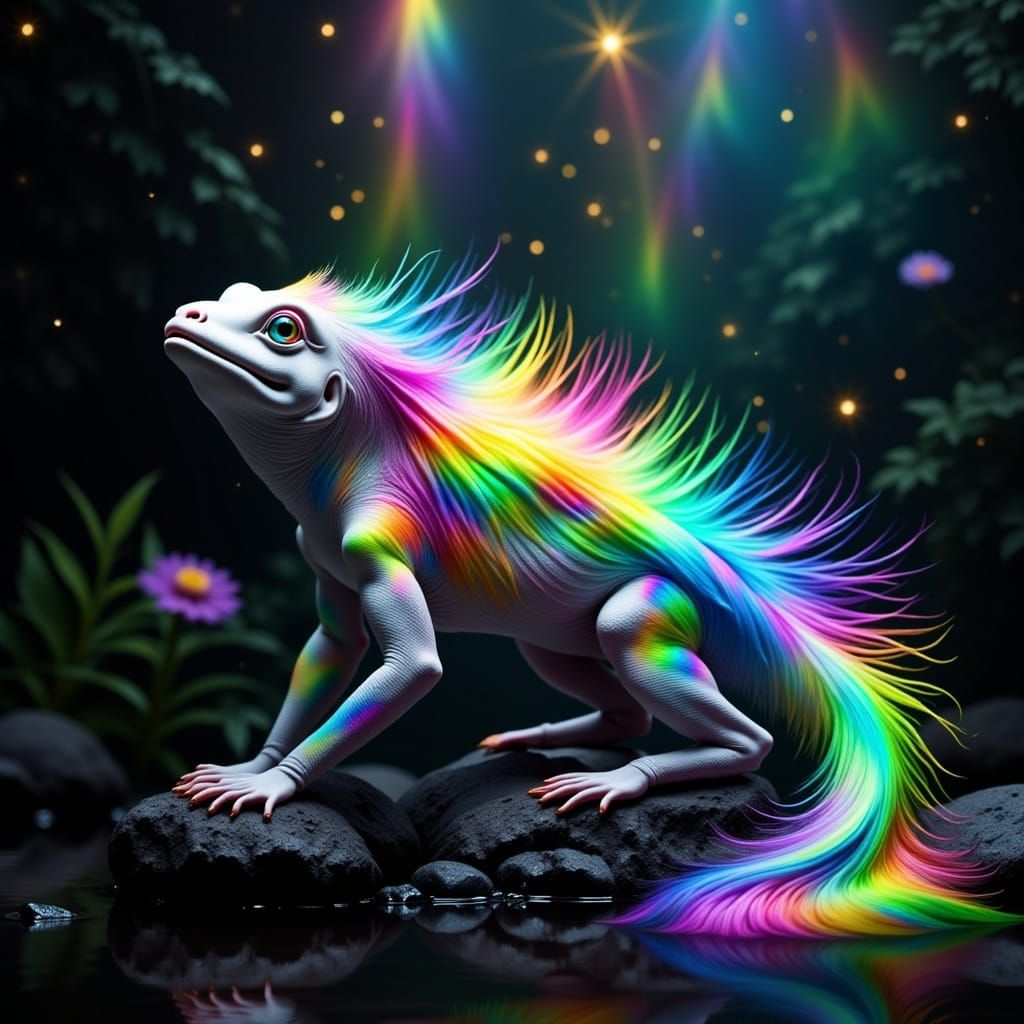 Prismatic Rainbow axolotl in the water wonderland
