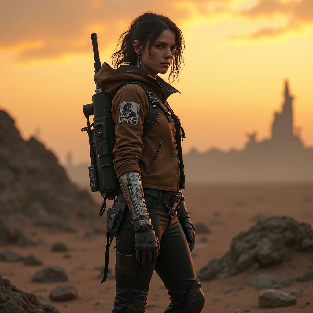 portrait painting of a futuristic rugged female rebel, alien world ...