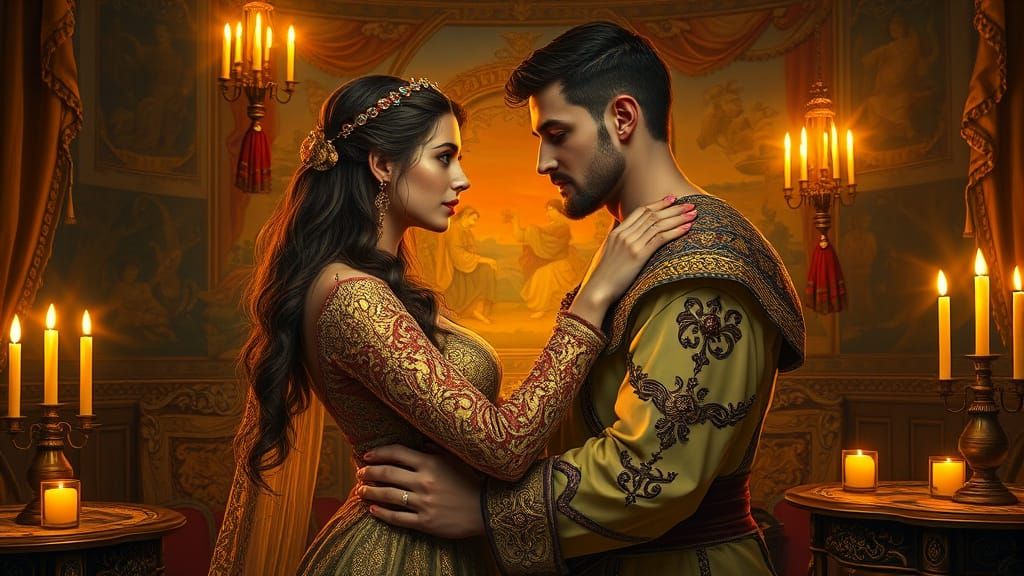 Intimate Medieval Couple in Warm, Golden Light - AI Art