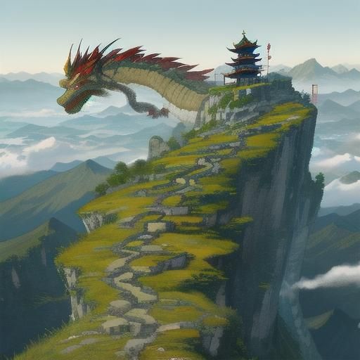 A ancient chinese dragon in top of mountain - AI Generated Artwork ...