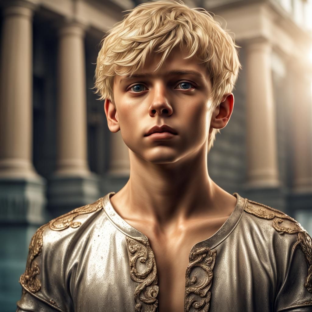 standing front of blond boy adolescent he is roman pride lover show is ...