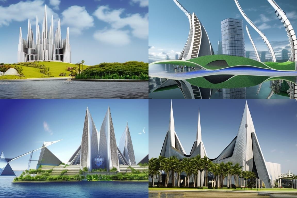 Futuristic giant Cathedral stands in the middle of Atlantis, futuristic ...