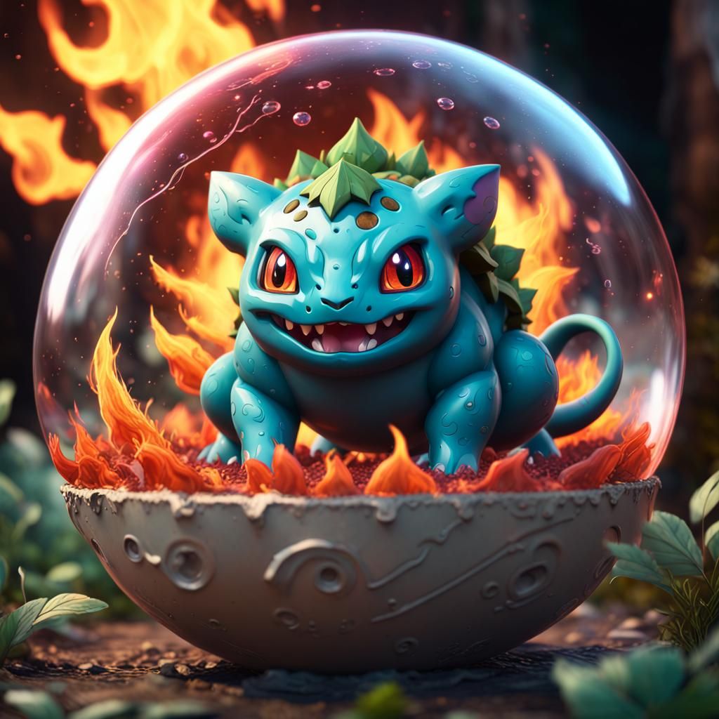 Bulbasaur in flames - AI Generated Artwork - NightCafe Creator