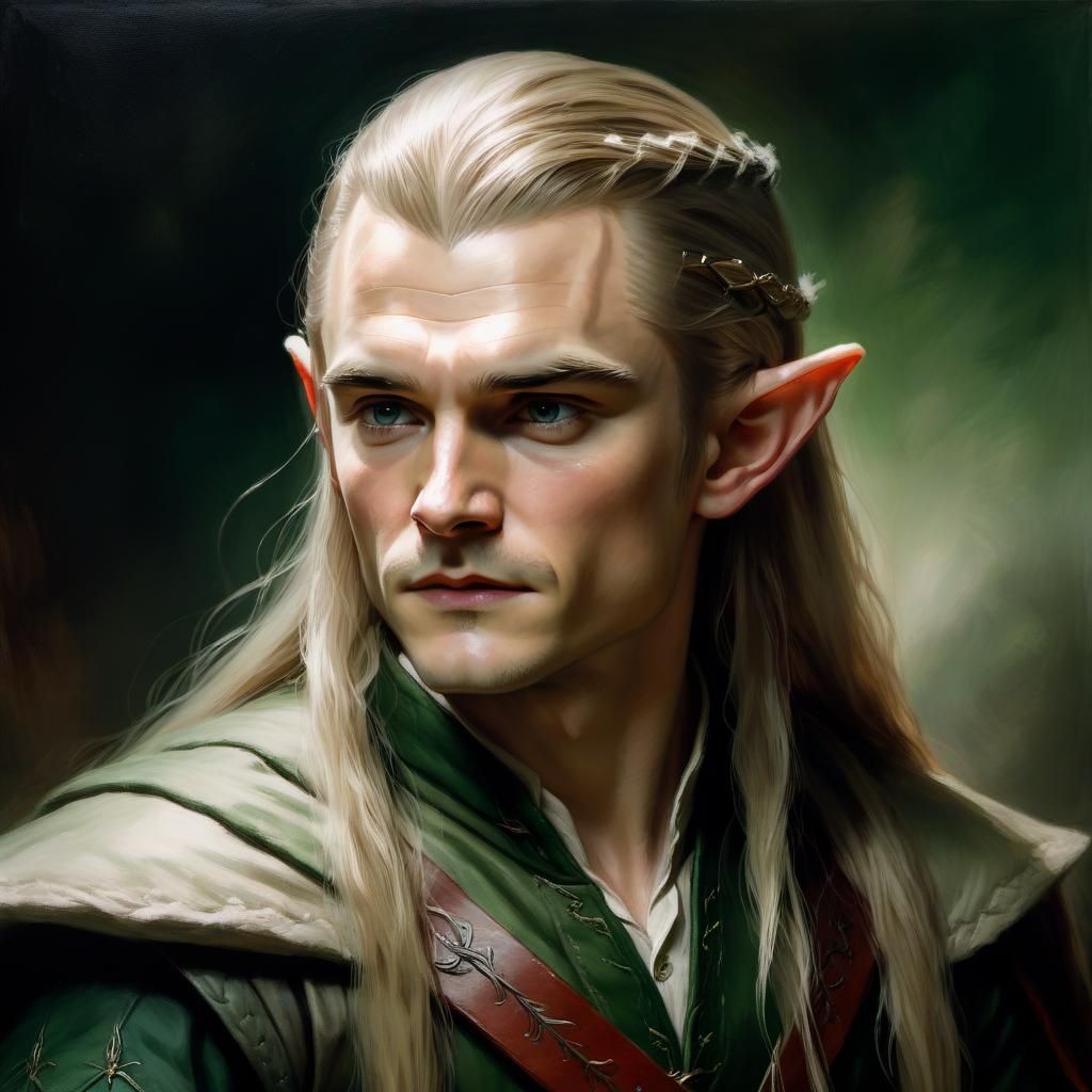 A portrait of ((Legolas)), elf warrior, handsome, ethereal, dressed ...