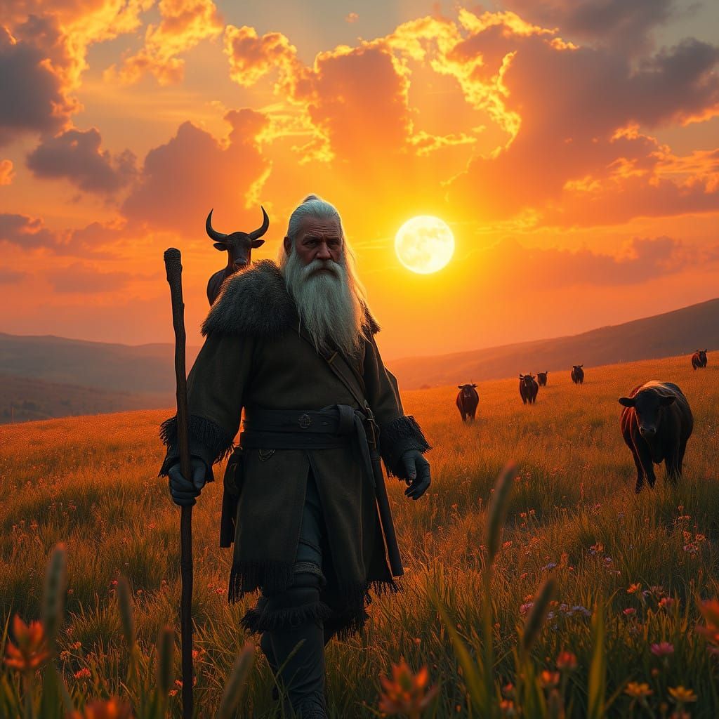 the Shepherd - Forgotten Viking Seer Wanders Golden Sunset P...