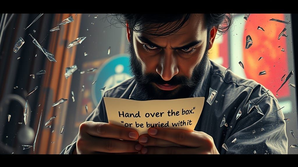 Dramatic Scene: Man Finds Ominous Note After Shatt... - AI Art