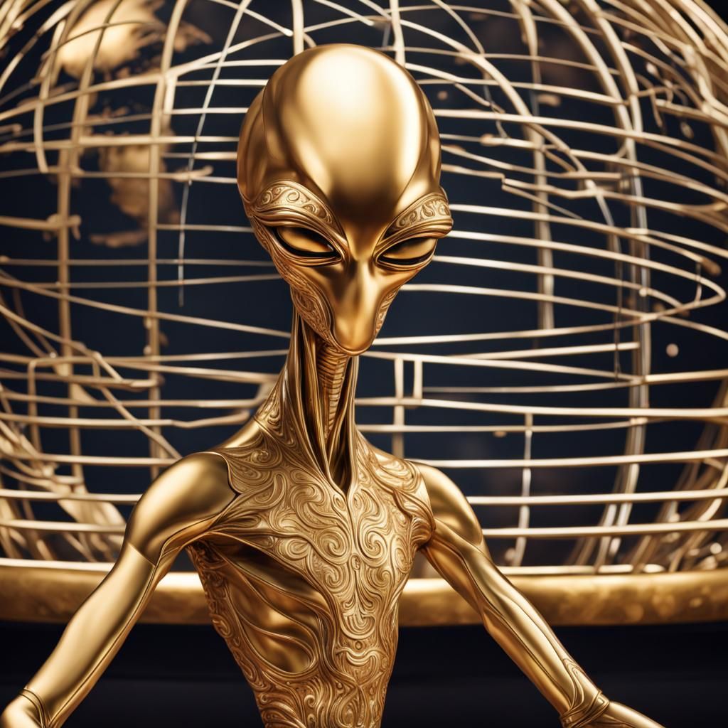 Close up view of the Golden Globes with an alien making an acceptance ...
