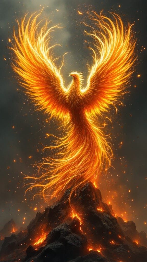 Phoenix Emerges from Fiery Ashes in Vibrant Splend... - AI Art