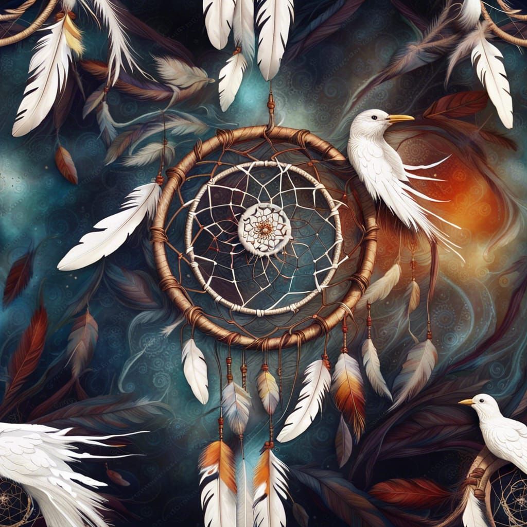 woven dreamcatcher with feathers - AI Generated Artwork - NightCafe Creator