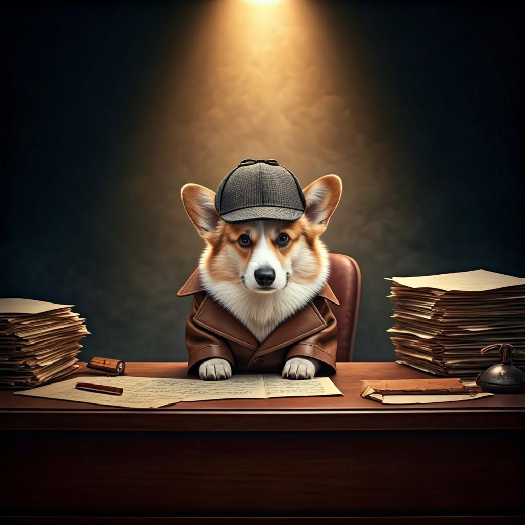 Detective dog - Sleuthing Pembroke Welsh Corgi in Noir Detec...