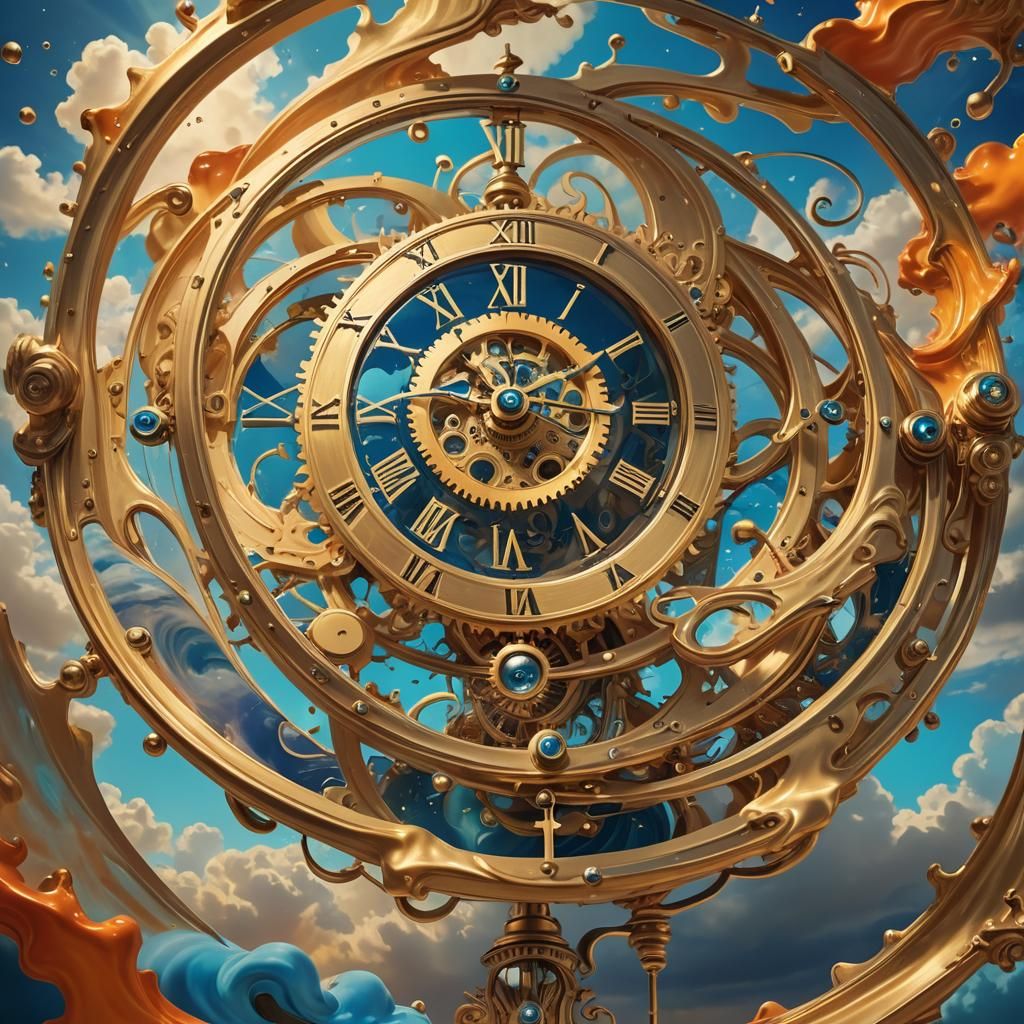 Golden clock counting the past - Golden Clock Adrift in a Dr...