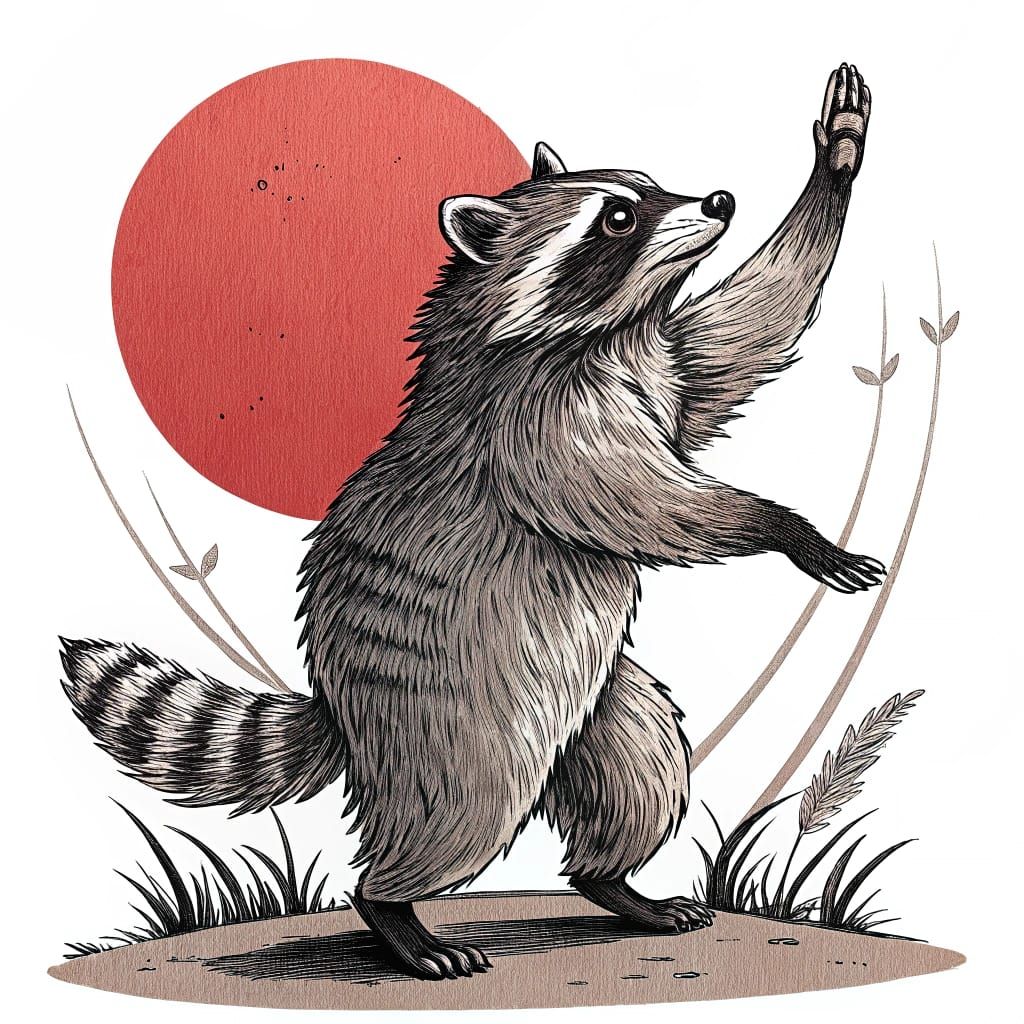 Majestic Raccoon in Traditional Japanese Woodcut S... - AI Art