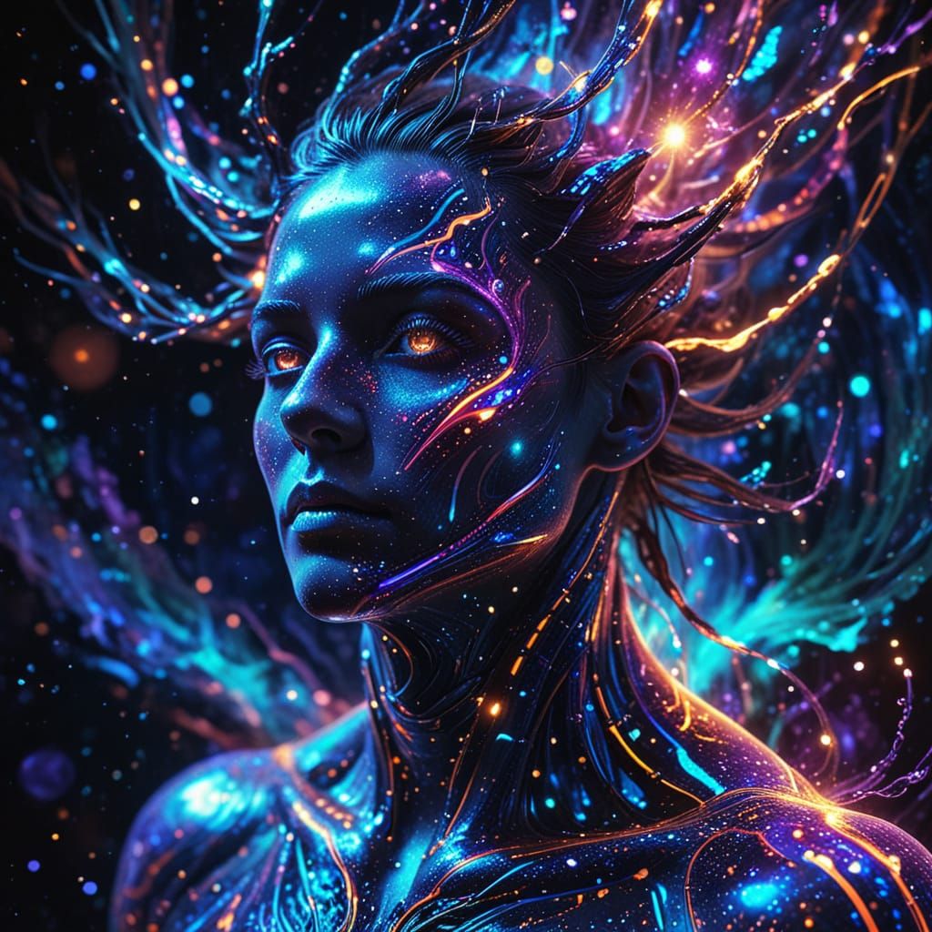 Sentient AI - Ethereal AI Entity in Cosmic Vortex