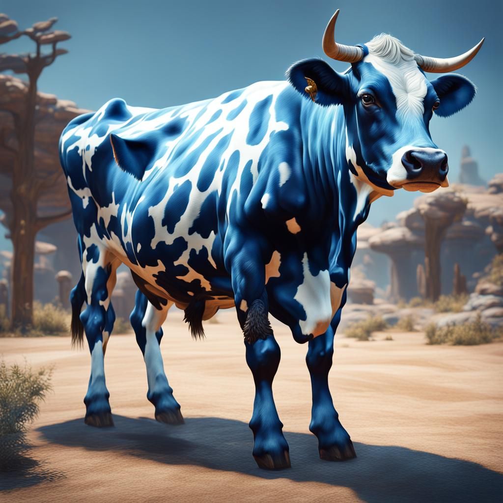 A light blue and dark blue spotted cow - AI Generated Artwork ...