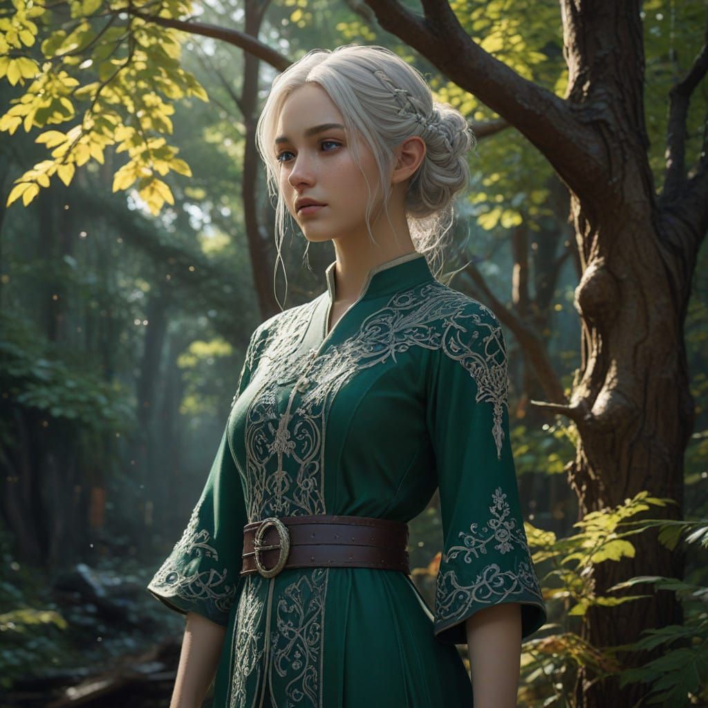 Ethereal Elf Maiden in Emerald Forest - AI Art