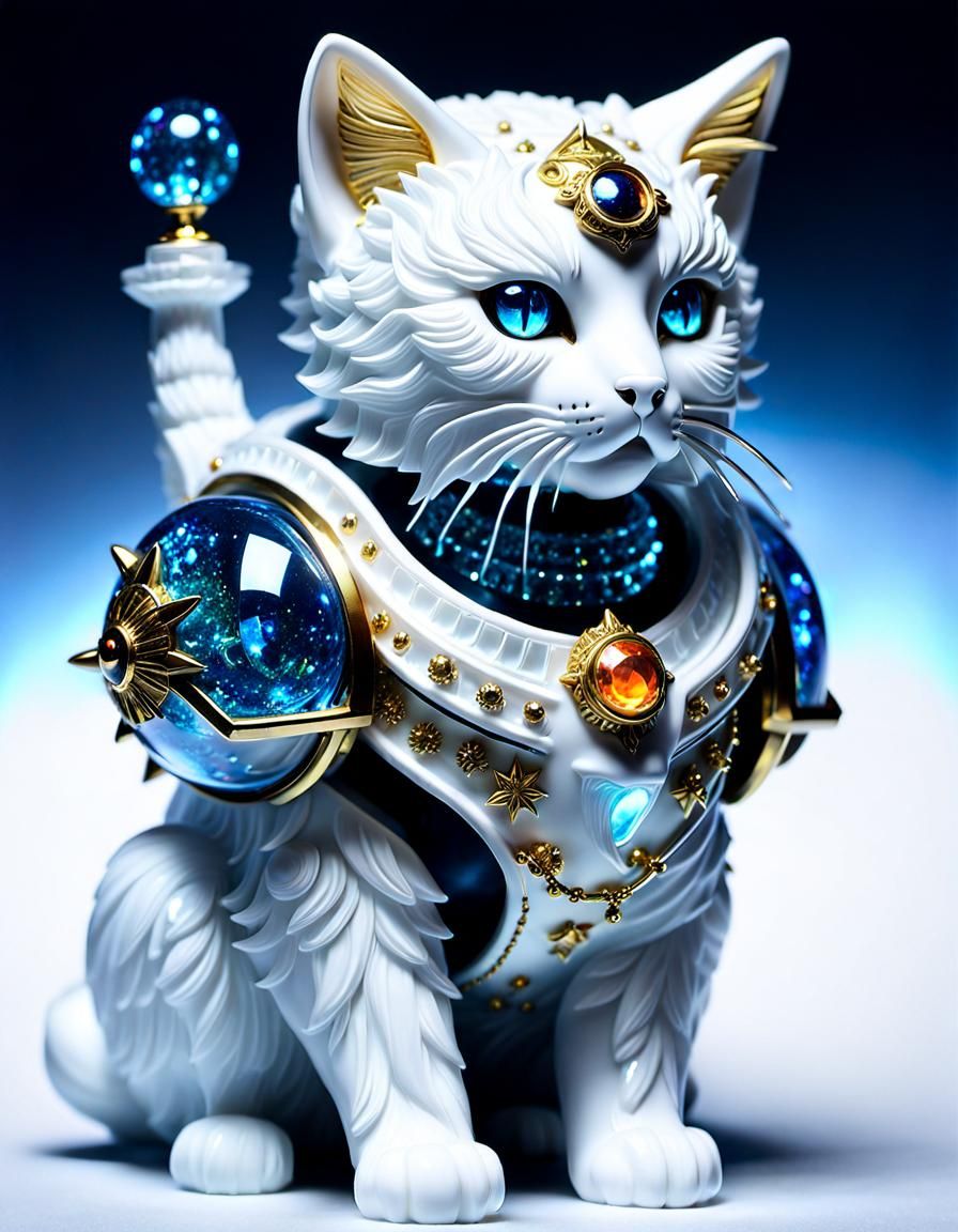 delicate and transparent white crystal glass sculpture space marine cat ...