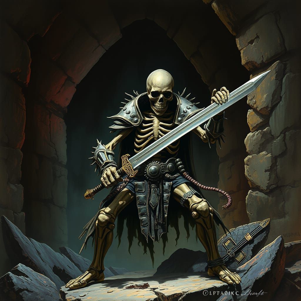 dnd skeleton - Skeleton Warrior in Dark Fantasy Dungeon