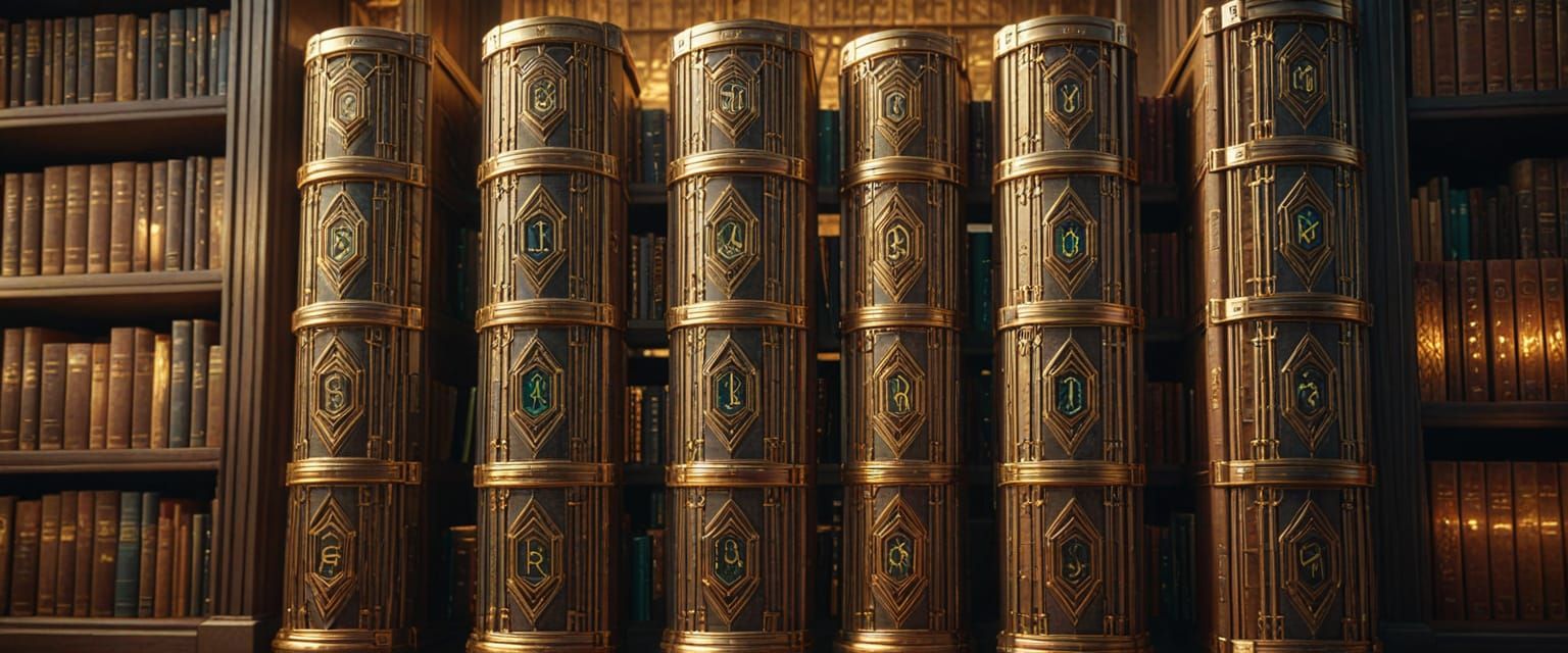 Sci-Fi Library with Ancient Tomes, Art Deco Style - AI Art