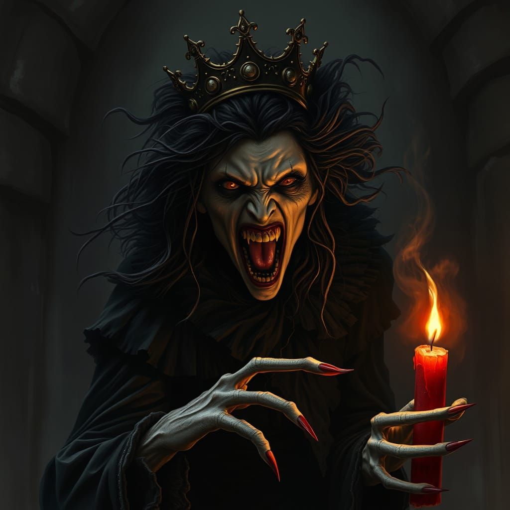 Dark Vampire Queen in Rage, Haunted by Shadows - AI Art