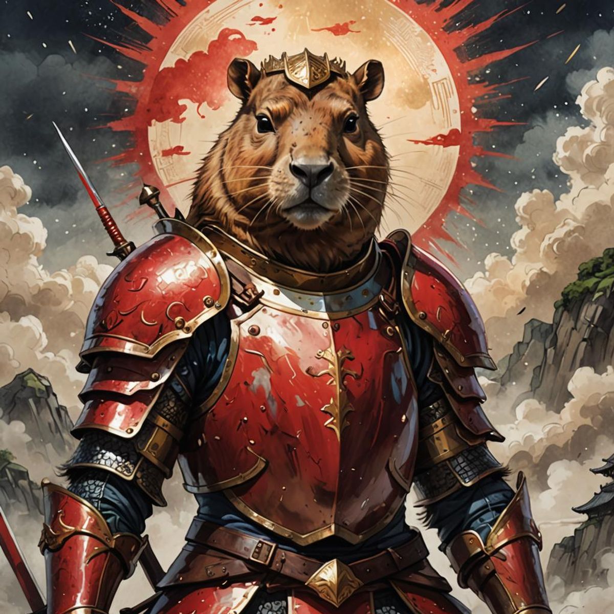 A fearsome and powerful portrait of capybara knight in armor - AI ...