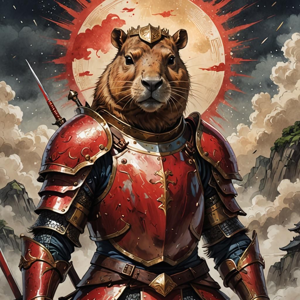 A fearsome and powerful portrait of capybara knight in armor - AI ...