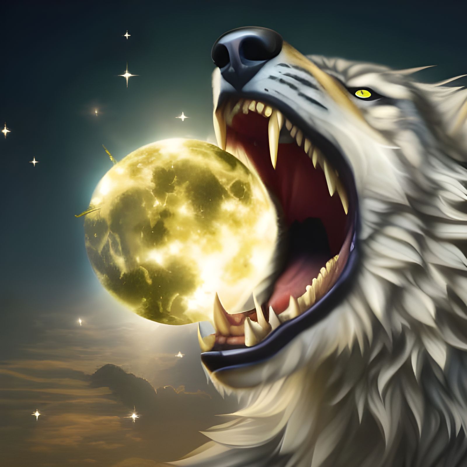 Fenrir eats a shattering moon whole," White fur, blue eyes. Shattered ...
