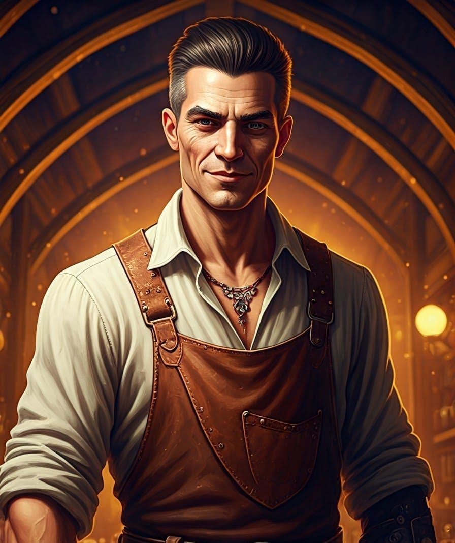 Ethereal Barkeep Portrait in Dark Fantasy Tavern S... - AI Art