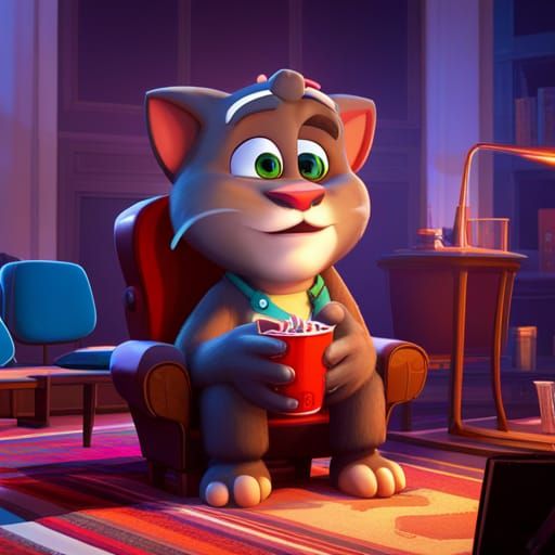 Talking tom watching a movie - AI Generated Artwork - NightCafe Creator