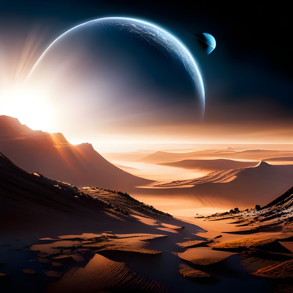 Planet rising over desert moon - AI Generated Artwork - NightCafe Creator