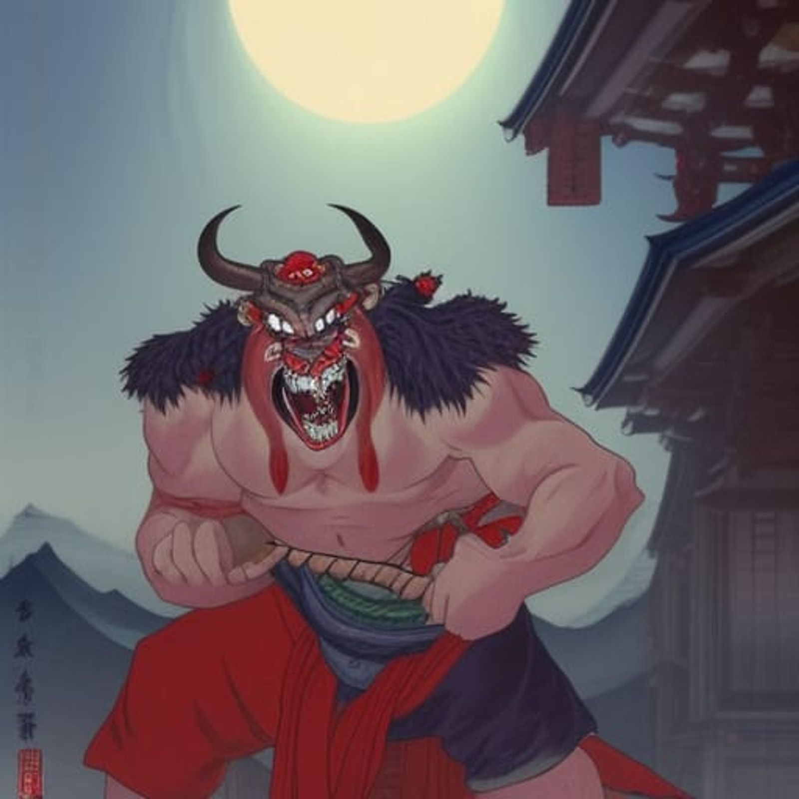 red-Oni and blue-Oni having a raucous drinking-celebration up in the ...