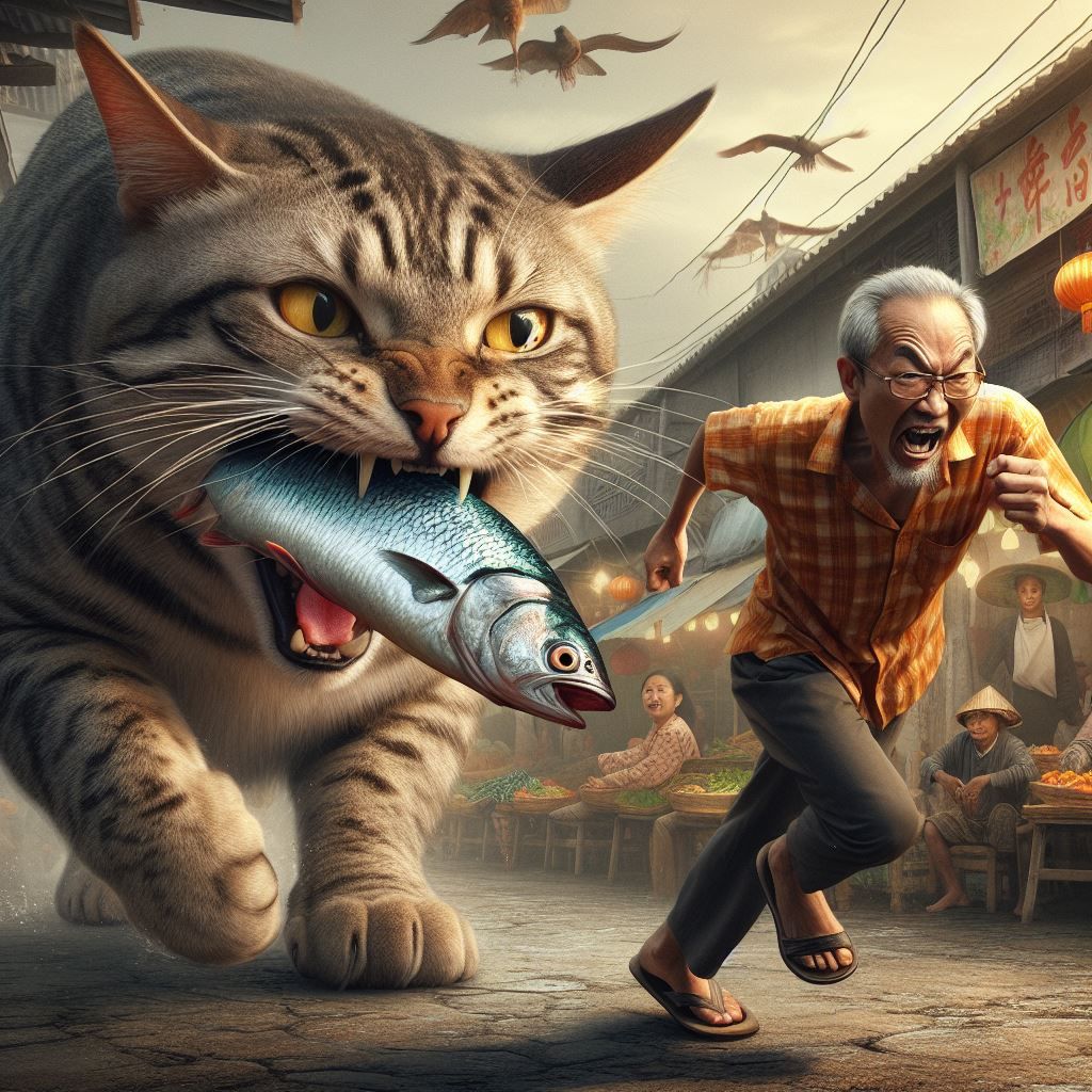 AI Fail - Man chases cat who stole a fish - AI Generated Artwork ...