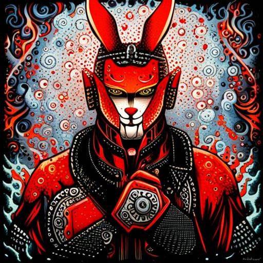 anthropomorphic, gothic, detailed, psycho white rabbit samurai, ancient ...