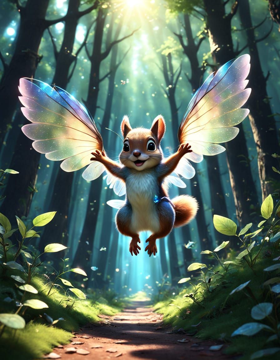 Squirrel Fairy Leaps in Enchanted Forest - Disney ... - AI Art