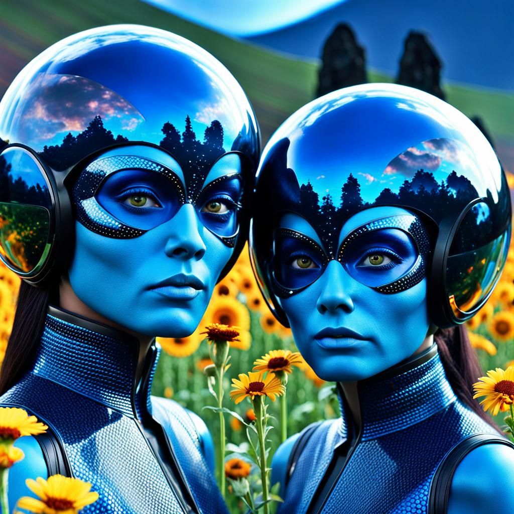 Blue skin alien twins - AI Generated Artwork - NightCafe Creator
