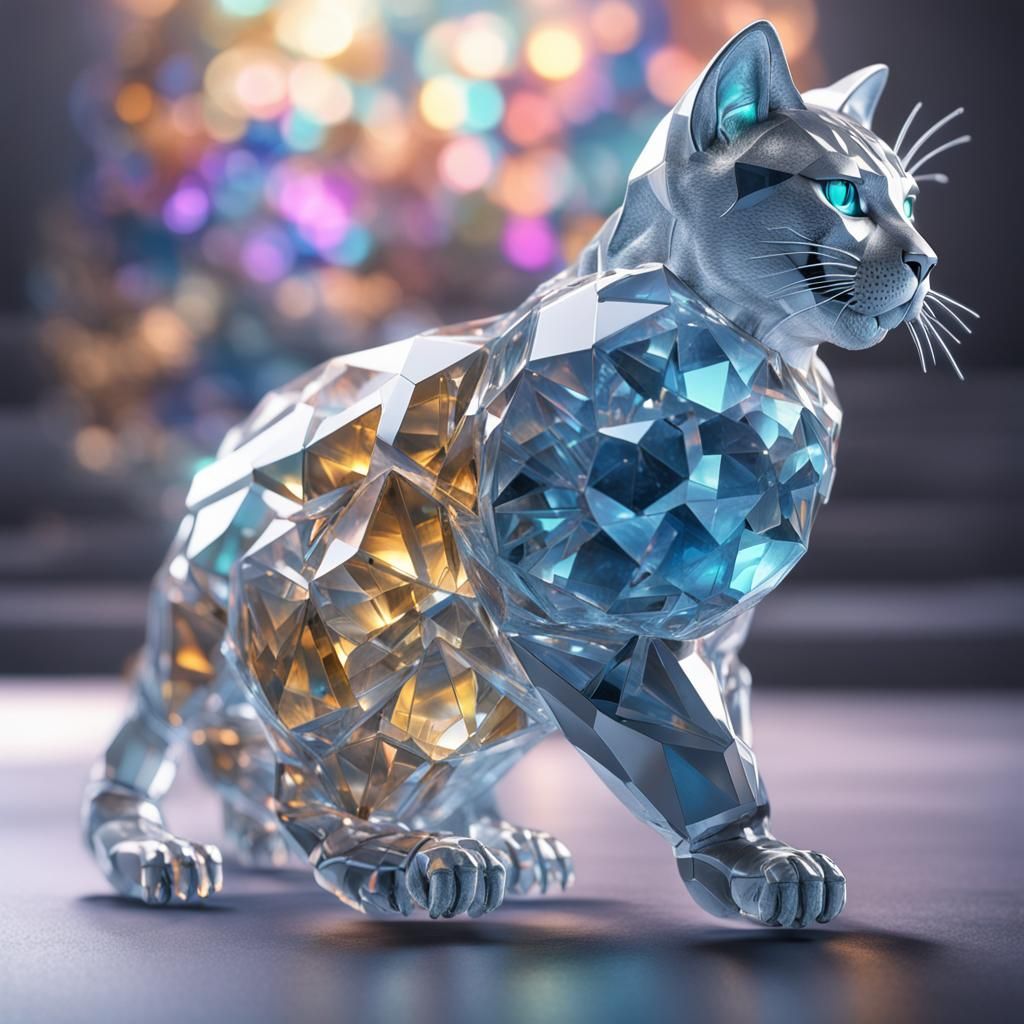 cats Made of Crystals intricately detailed dynamic lighting ...