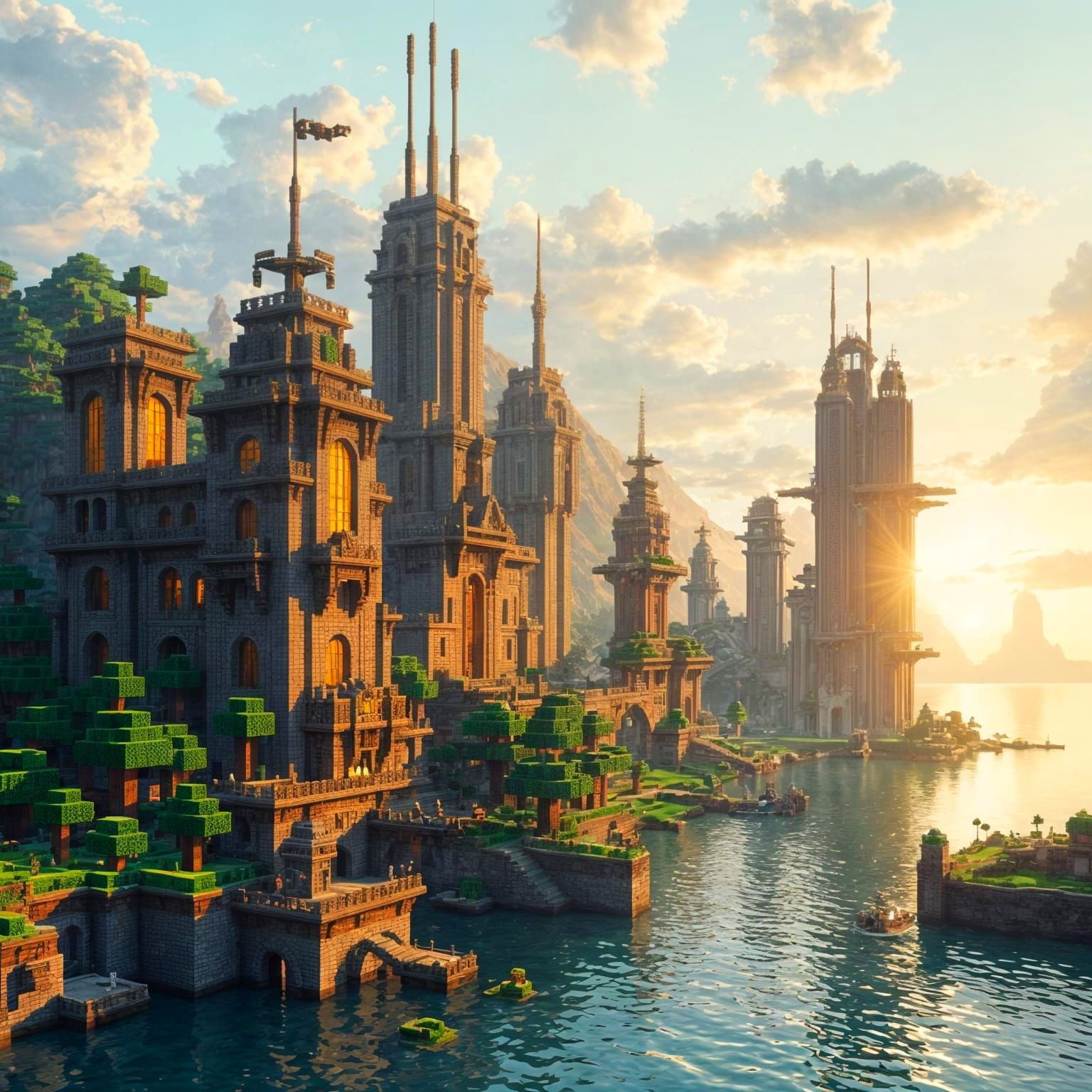 Dramatic Minecraft Skyline - Minecraft Block City Skyline at...