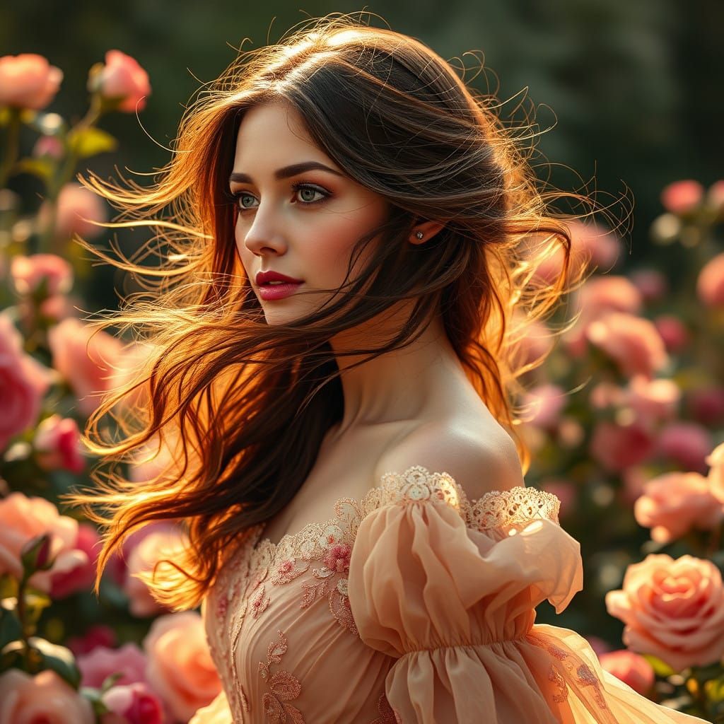 Die schöne Rosenfrau - Ethereal Rose Maiden in Whimsical Da...