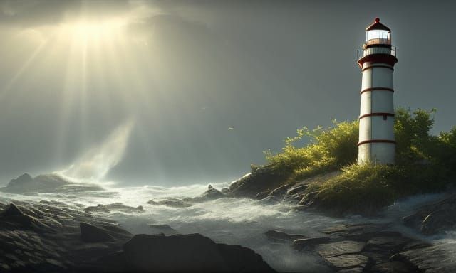 hyper-detailed an overgrown lighthouse between beached shipwrecks, 16k ...