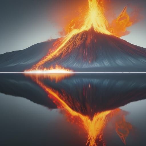 Volcano erupting next to a lake - AI Generated Artwork - NightCafe Creator
