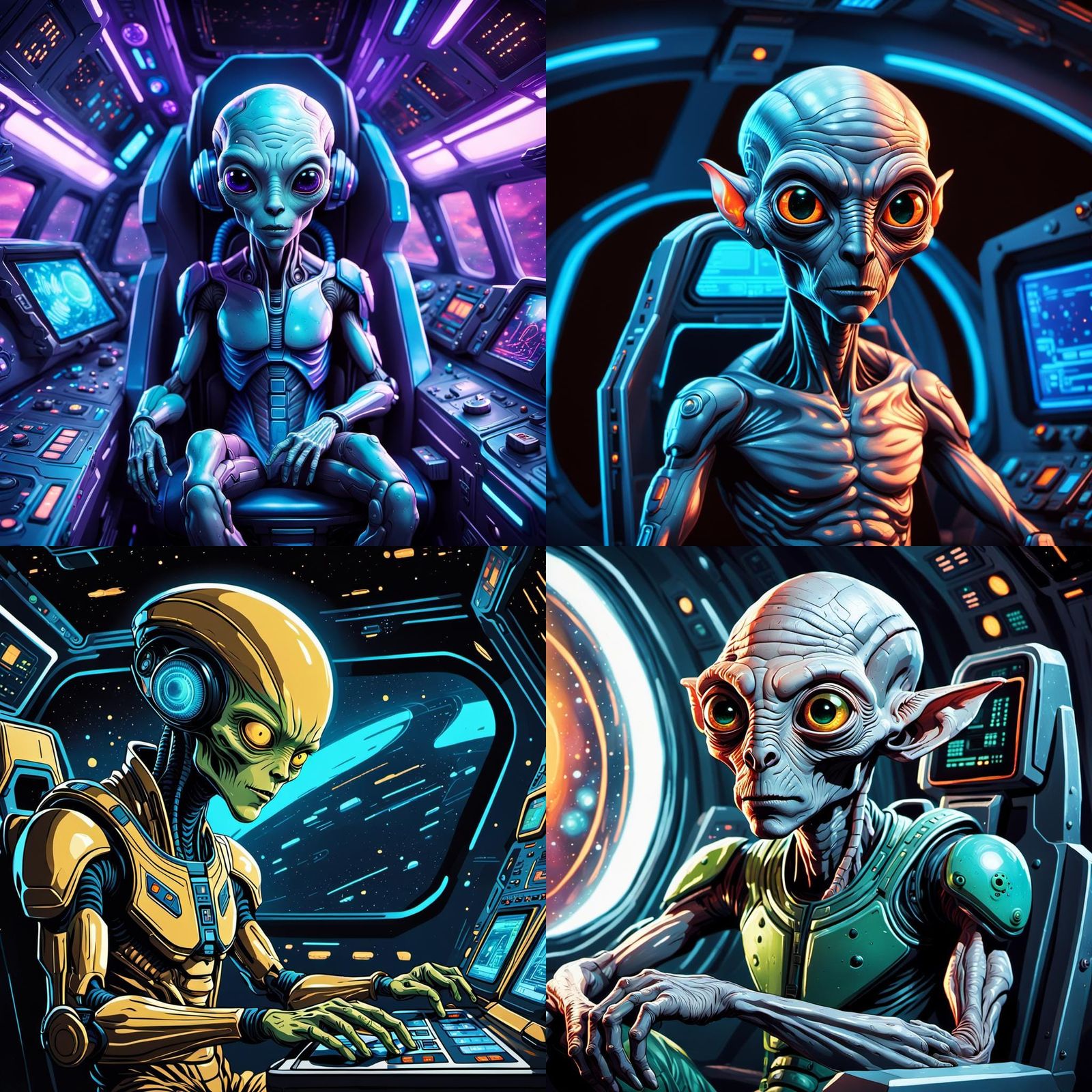 Anime Alien Pilot in Spacecraft - AI Art