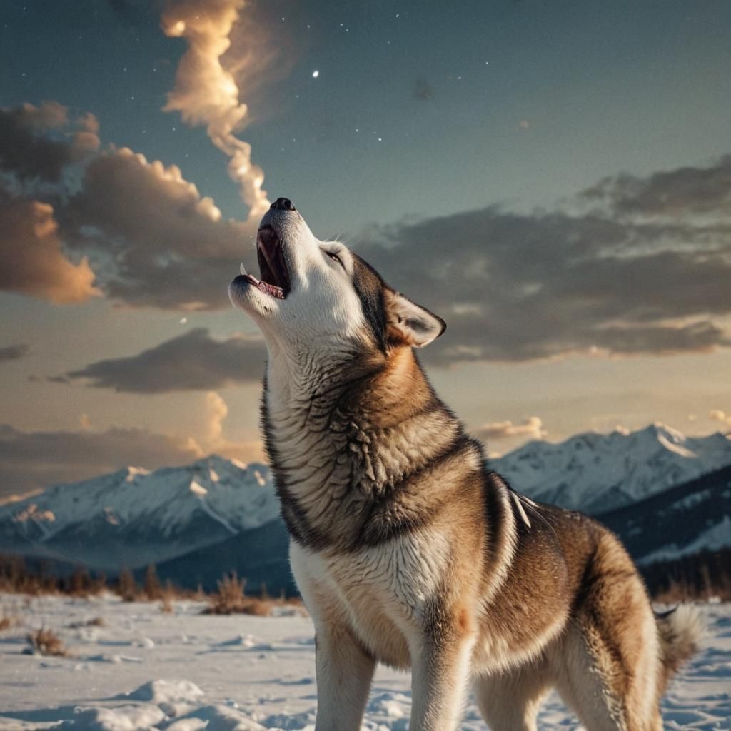 Calling the pack - Moonlit Husky howls at celestial bodies i...